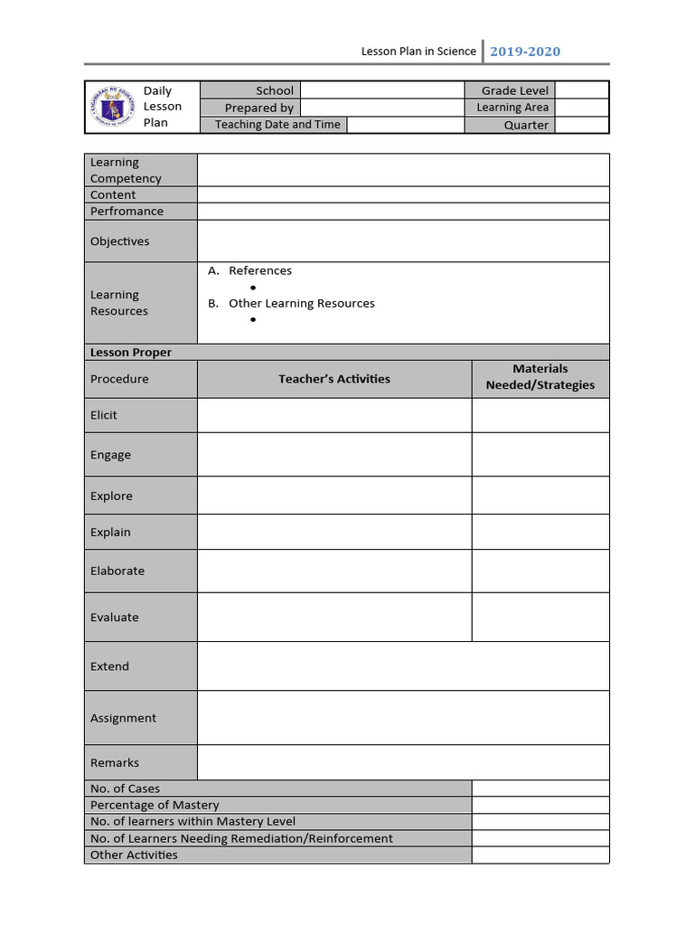 Science Lesson Plan Template 2019-2020 | PDF