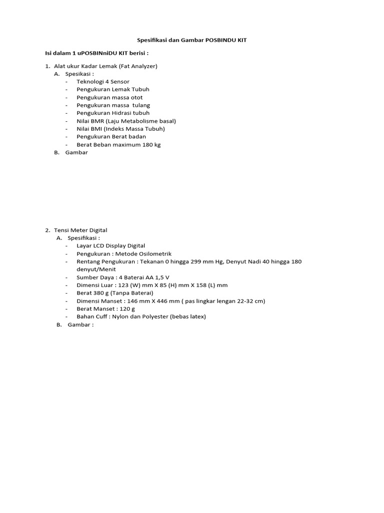 Spesifikasi Dan Gambar POSBINDU KIT | PDF