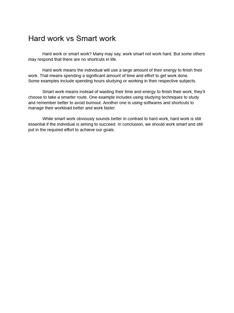 Hard Work vs Smart Work Explained | PDF
