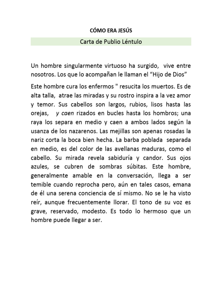 Cómo Era Jesús Carta de Publio Léntulo | PDF
