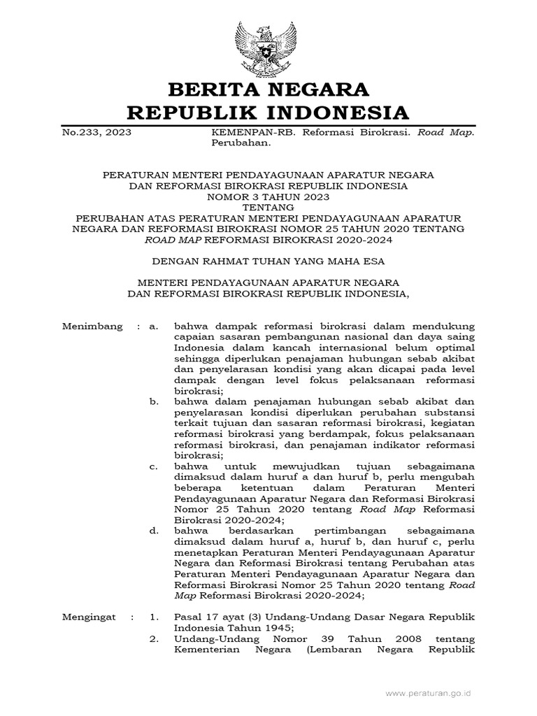 Permenpanrb No 3 Tahun 2023 | PDF | Pengelolaan Keuangan & Uang
