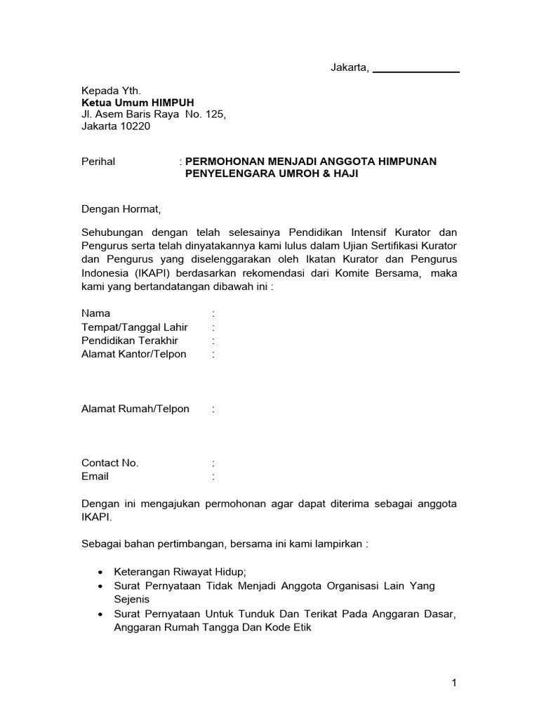 Surat Permohonan Menjadi Anggota IKAPI | PDF