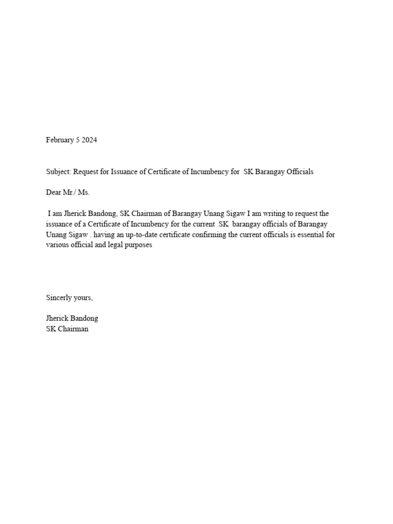 Sk Chairman Request Letter Dilg | PDF