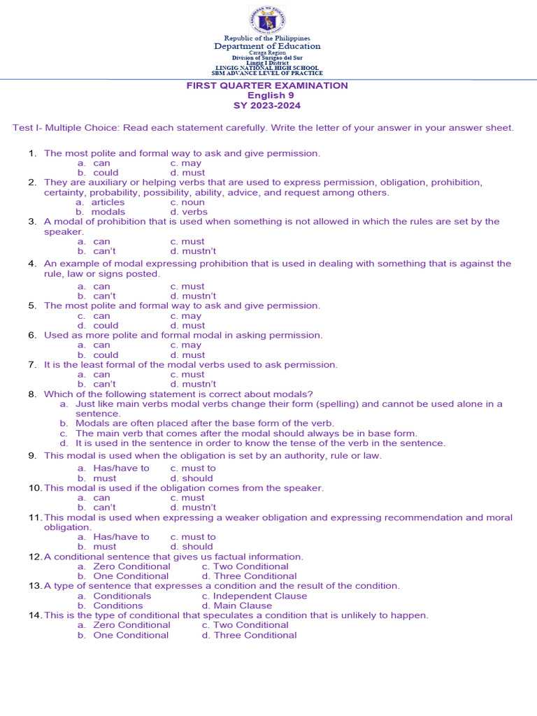 First Quarter Examination | PDF