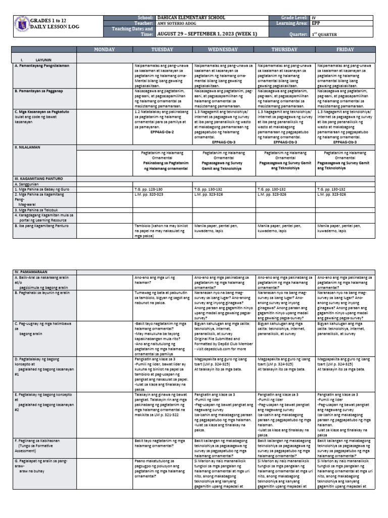 DLL - Epp 4 - Q1 - W1 | PDF
