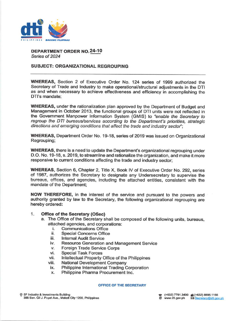 DTI DO No. 24-10 - DTI Organizational Regrouping | PDF