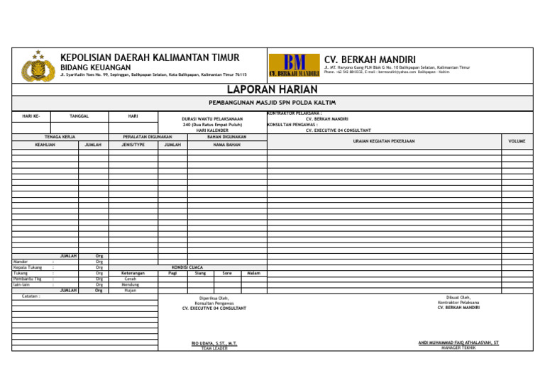 Form Laporan Harian | PDF