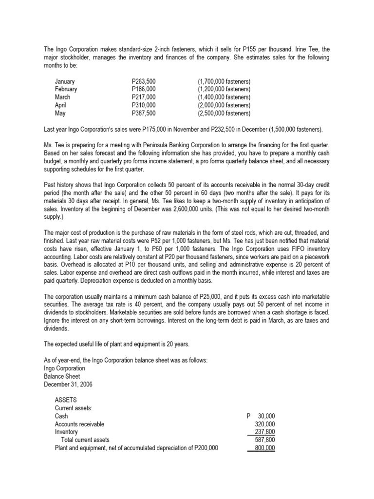 Master Budget Sample Problem | PDF | Expense | Dividend