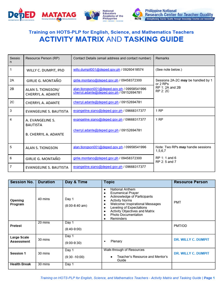 Activity Matrix RP Tasking Guide English | PDF | Human Communication ...