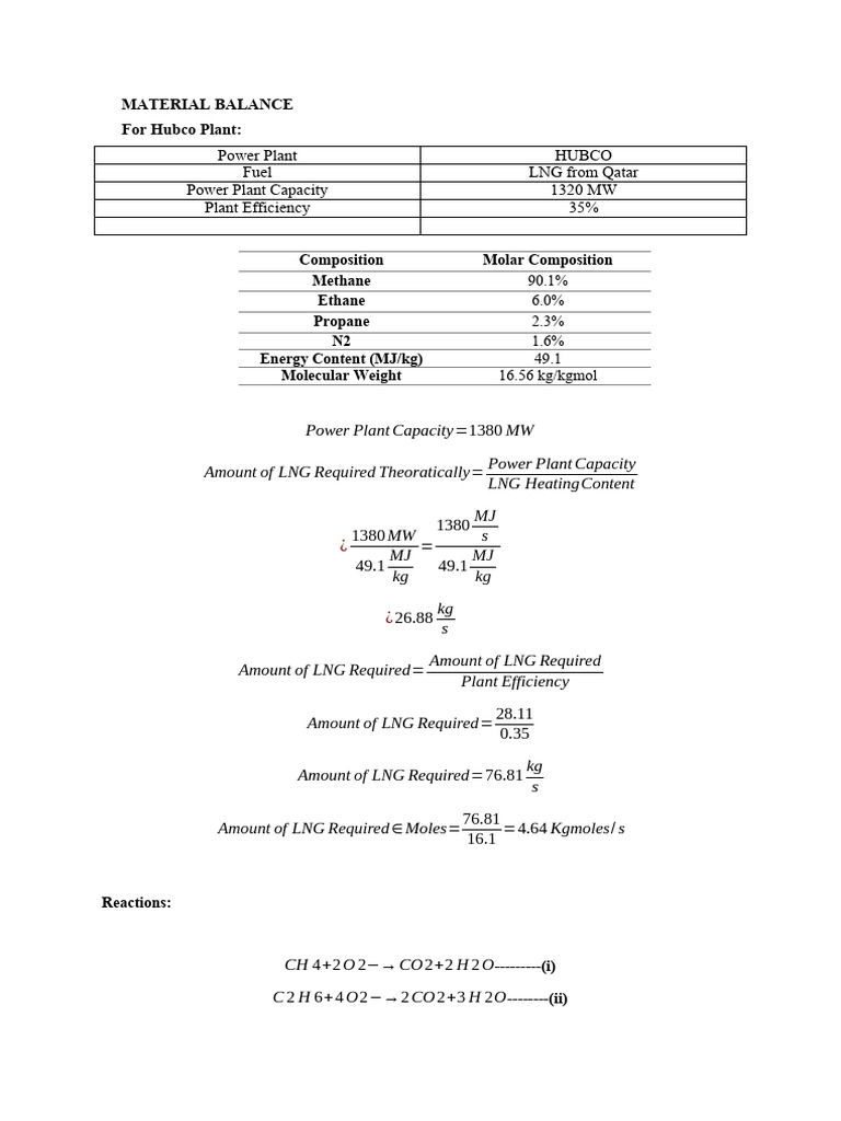 MATERIAL BALANCE | PDF | Liquefied Natural Gas | Power Station