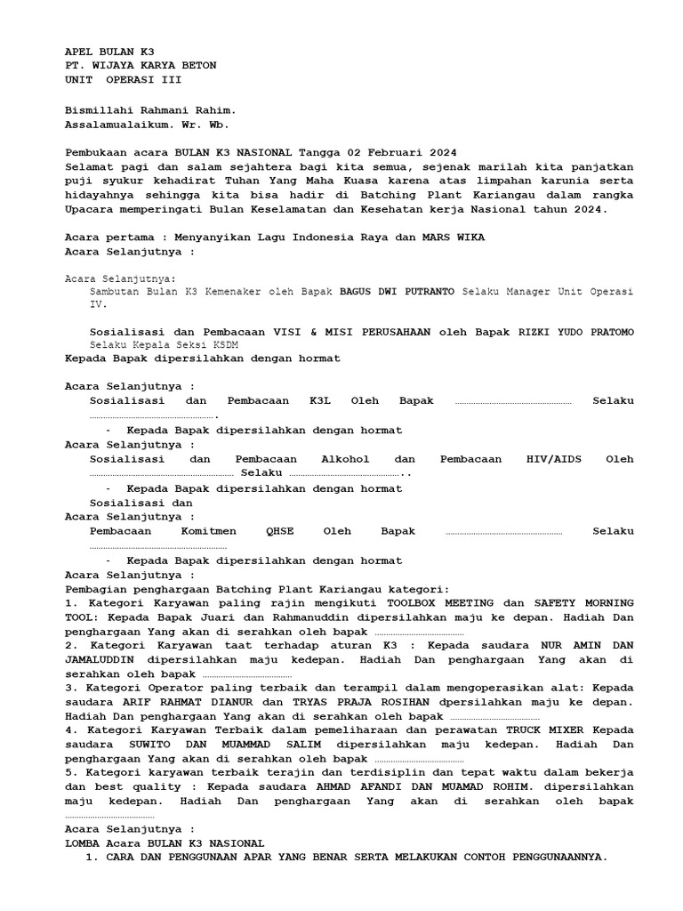Susunan Acara Bulan K3 2024 | PDF Susunan Acara Bulan K3 2024 | PDF