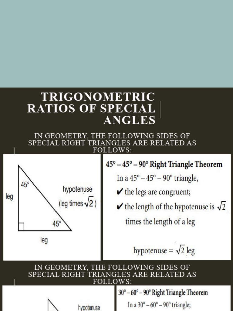 Trigonometric Ratios of Special Angles | PDF