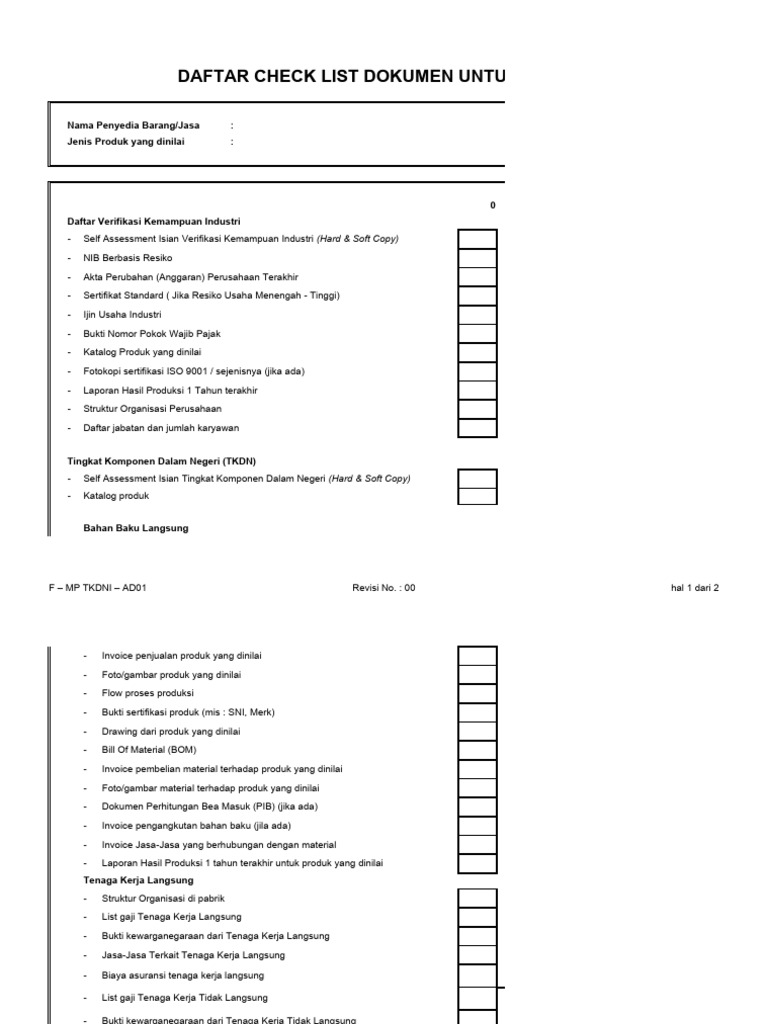 Cek List Dokumen | PDF