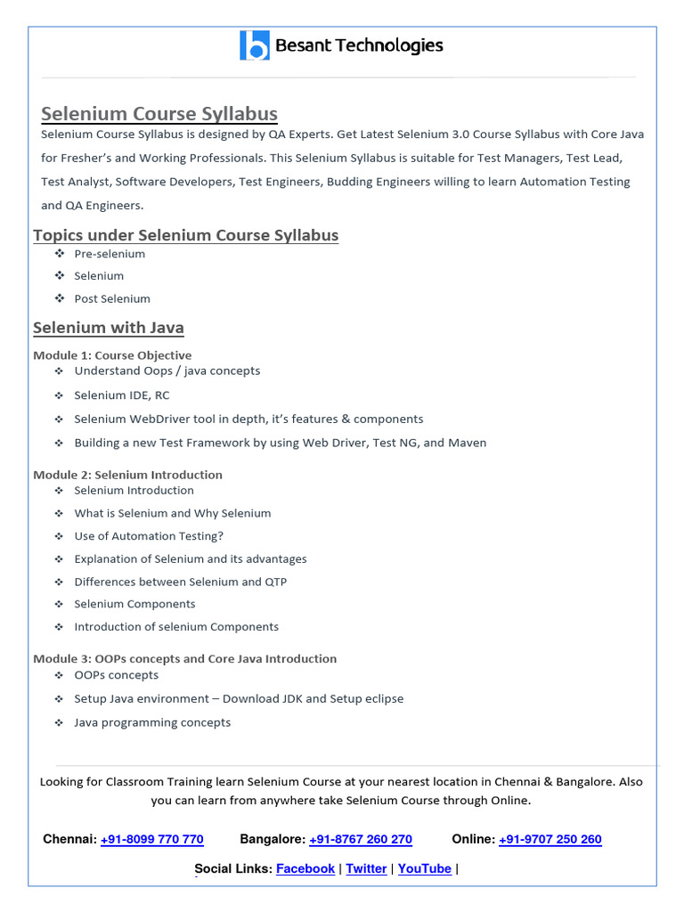 Selenium Course Syllabus Pdf