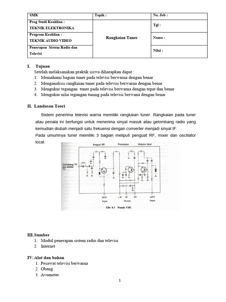 Job Sheet 03 Mengukur Tegangan Tuner TV 1 | PDF | Sains & Matematika | Komputer
