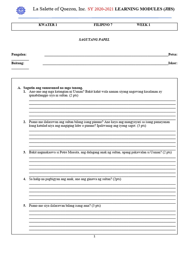 Activity Sheet 1 | PDF