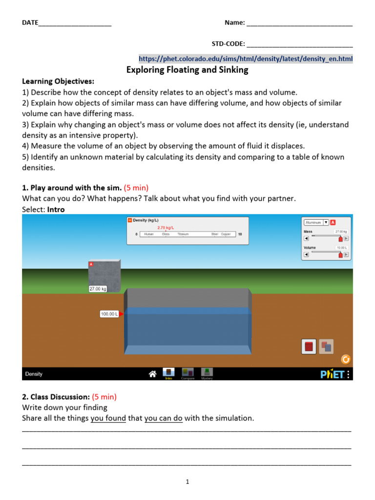 Density SimActivity | PDF | Buoyancy | Density
