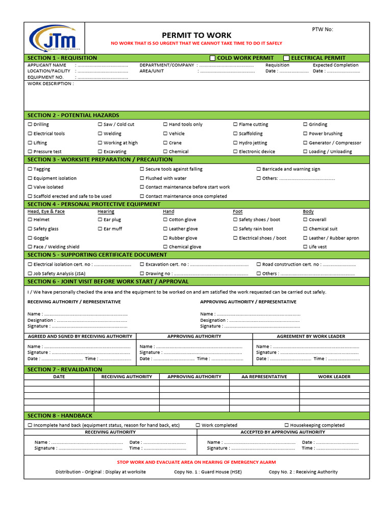 Permit To Work (PTW) - General | PDF | Manufactured Goods | Safety
