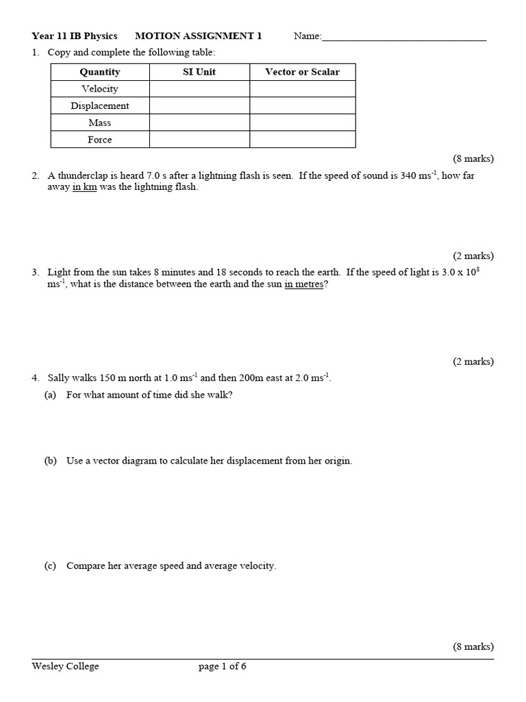 IB Motion Assignment 1 (2024) | PDF | Velocity | Speed