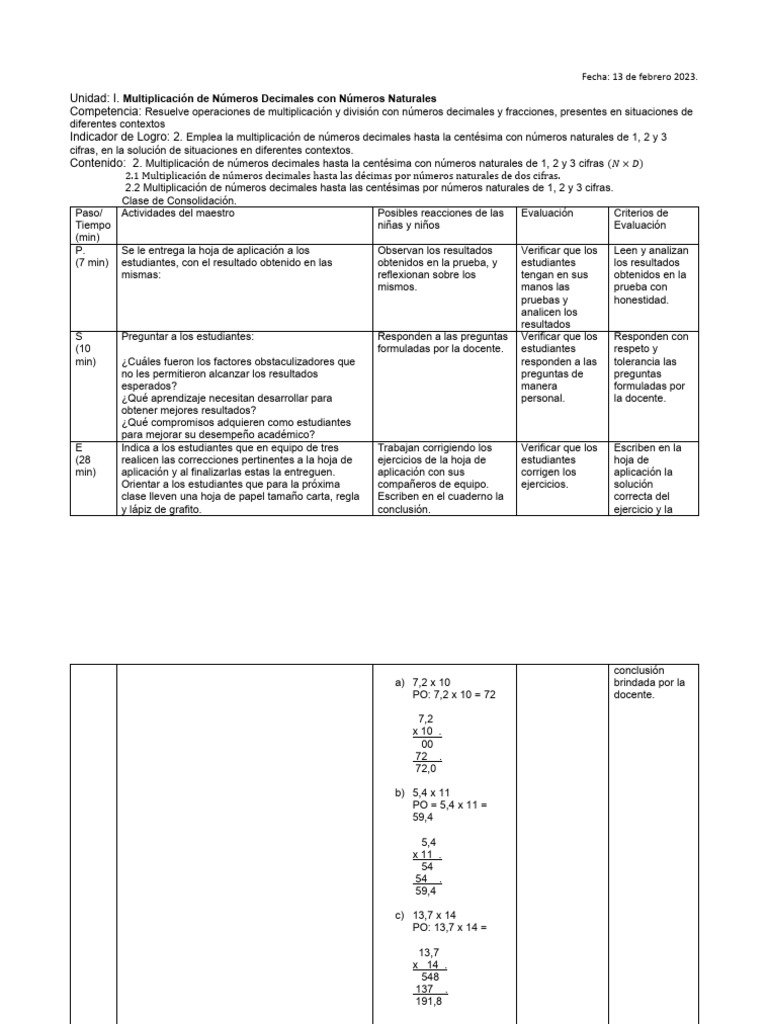 Plan de clase de matemática de 5to grado 13022023 | PDF ...