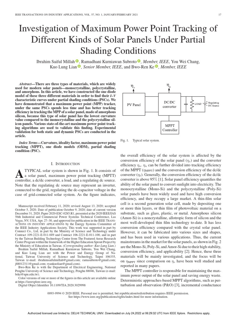 Investigation of Maximum Power Point Tracking of Different Kinds of Solar Panels Under Partial ...