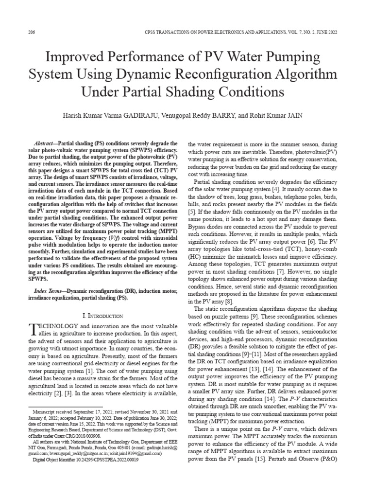 Improved Performance Of Pv Water Pumping System Using Dynamic