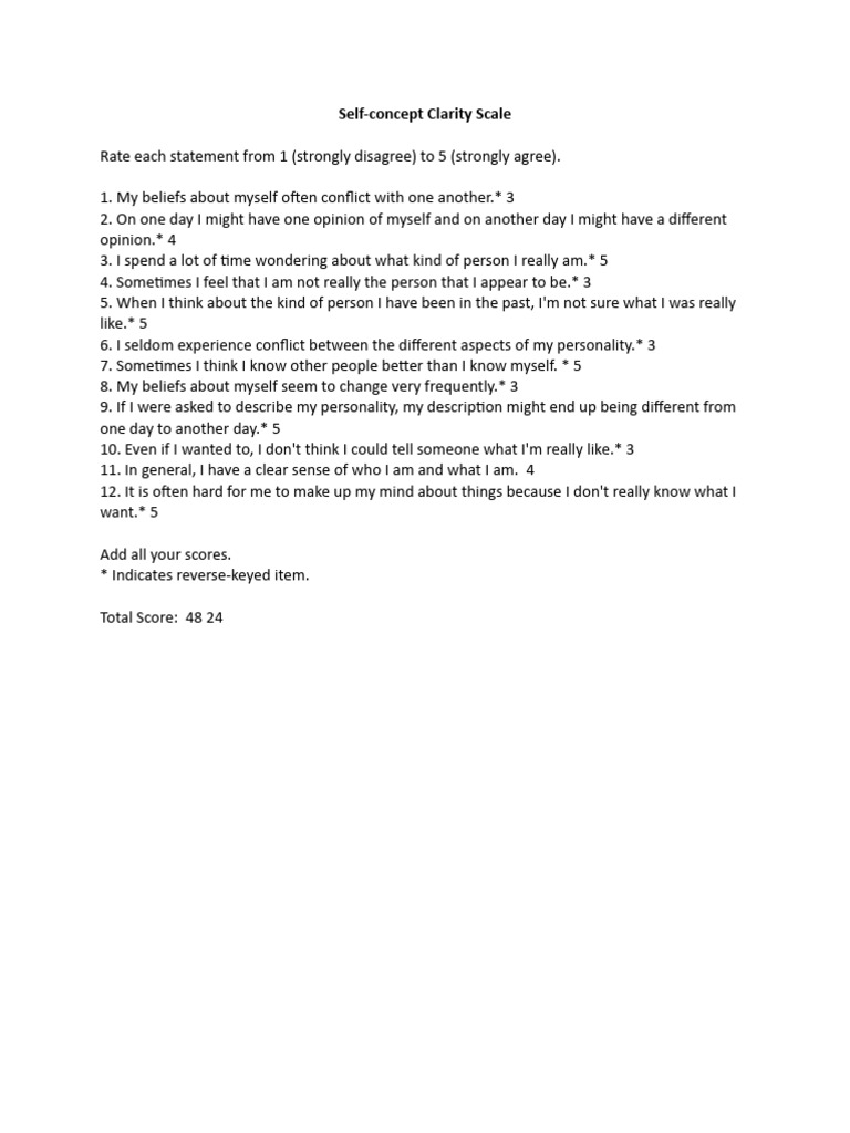 Self-Concept Clarity Assessment | PDF