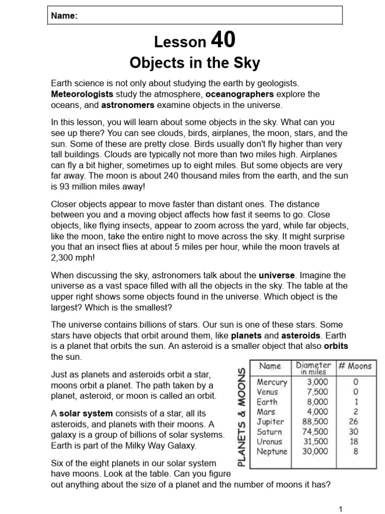 Lesson Objects in The Sky | PDF