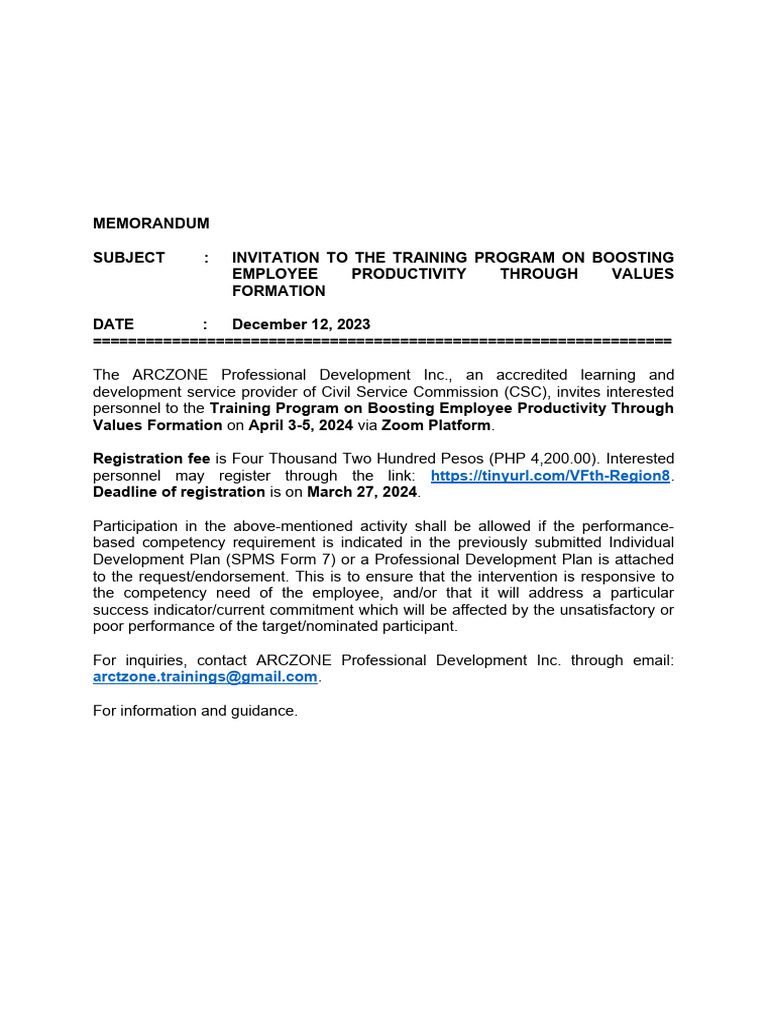 Training Program on Employee Productivity | PDF