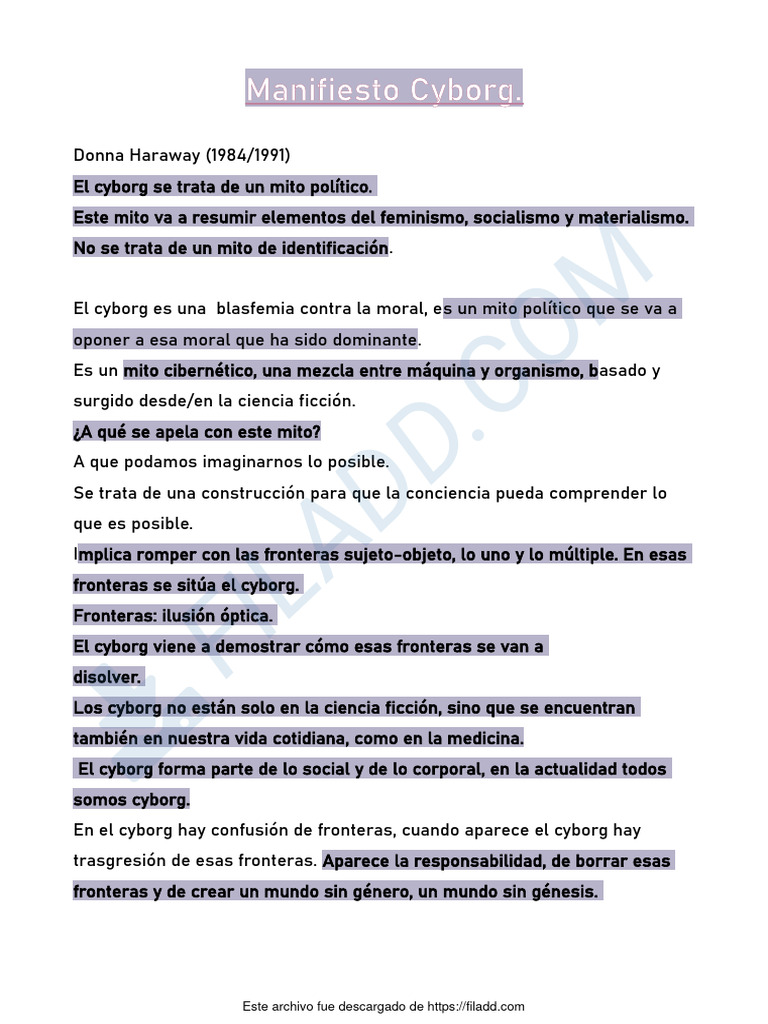 Manifiesto Cyborg | PDF | Cyborg | Feminismo
