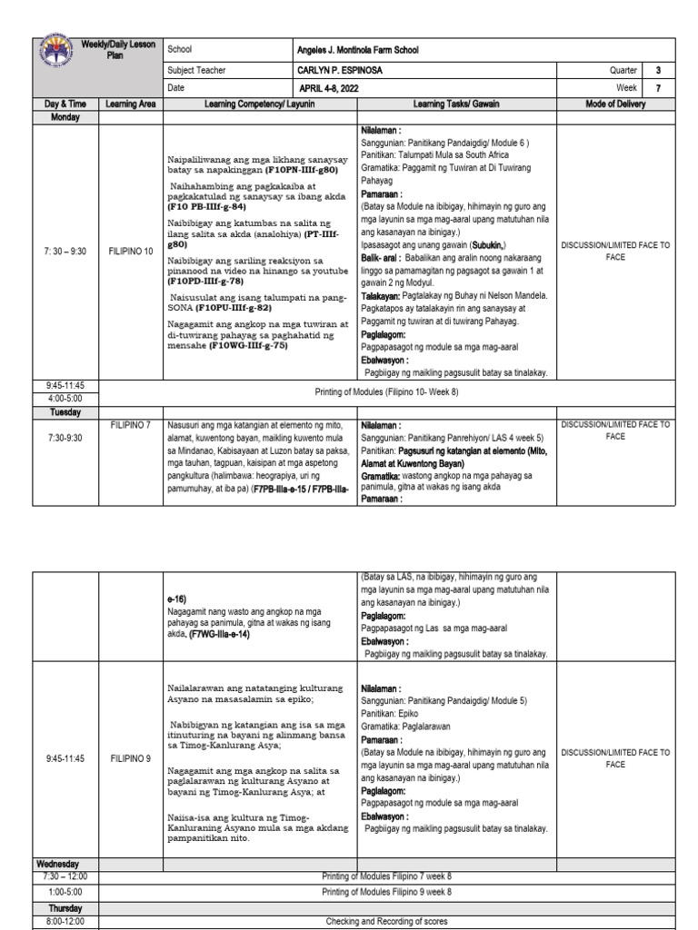 DLL - 3RD (Filipino 7-10) - 6TH | PDF