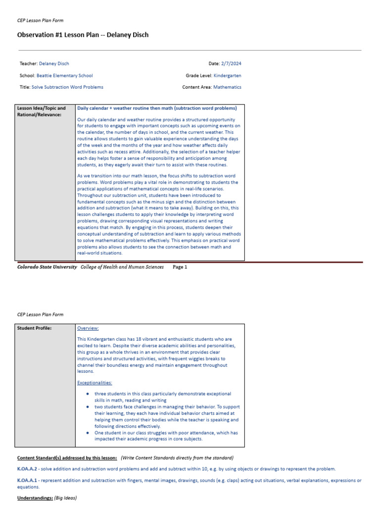 lesson plan - observation 1 - math | PDF | Lesson Plan | Mathematics