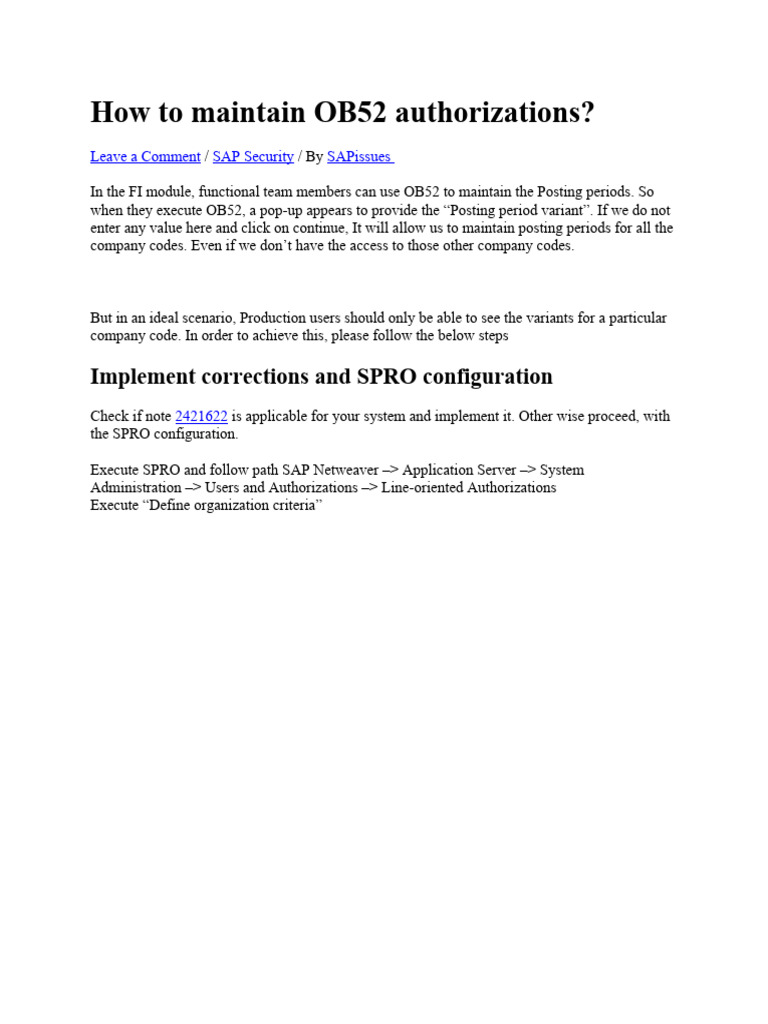 Maintain OB52 Authorizations in SAP | PDF | Business