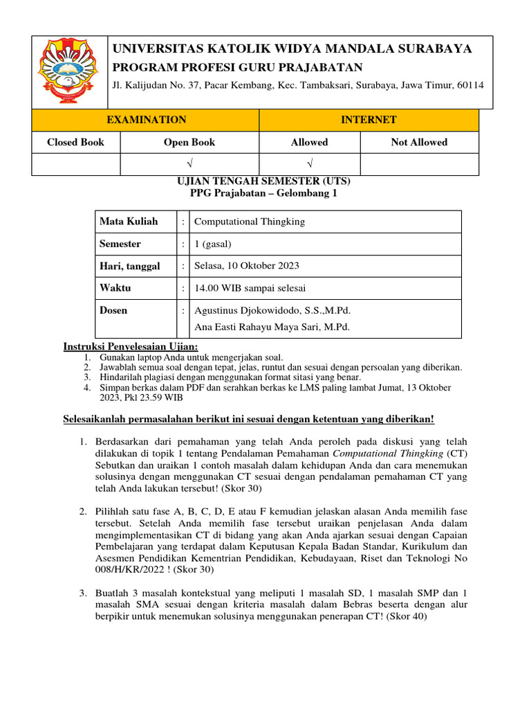 Soal UTS CT PPG Prajab Angkatan 1 | PDF