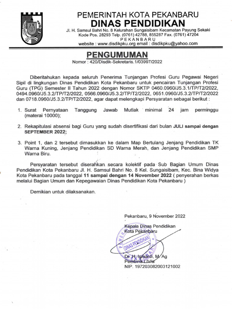 Pengumuman Penerima TPG | PDF