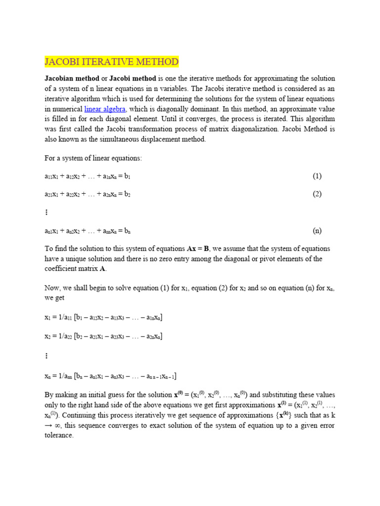 Jacobi Iterative Method | PDF