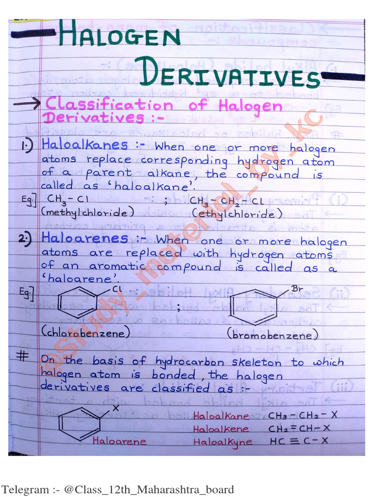 Halogen Derivatives Notes | PDF
