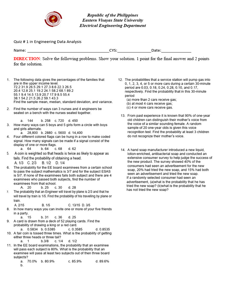 Quiz 1 Eda | PDF | Probability | Median