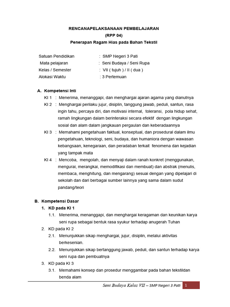 RPP Seni Rupa Vii-2 Tekstil | PDF