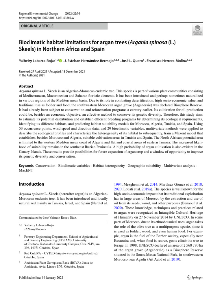 Argan Paper 1 Regional Environmental Change | PDF