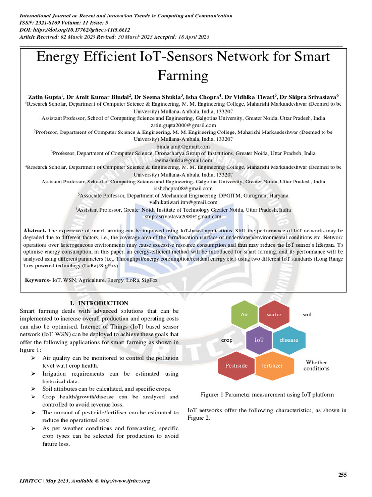 Energy Efficient IoT for Smart Farming | PDF | Internet Of Things | Wireless Sensor Network