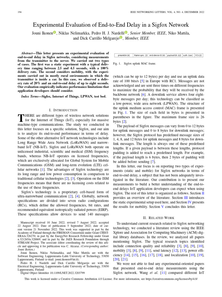 Experimental Evaluation of End-to-End Delay in a Sigfox Network | PDF | Computer Network ...