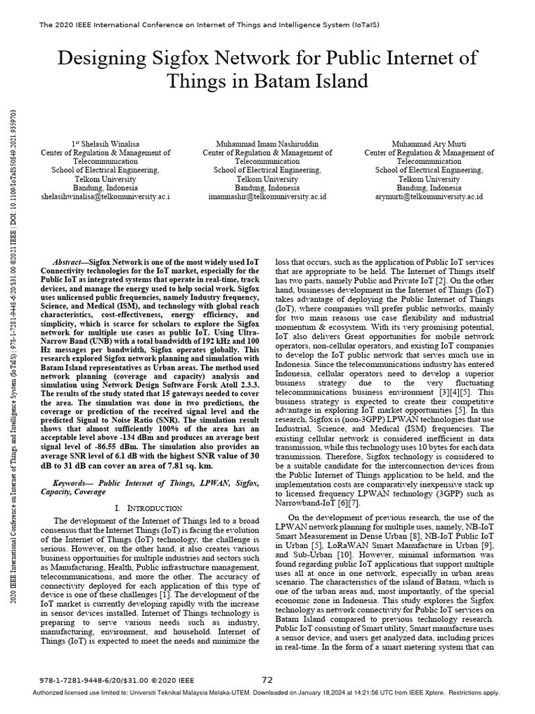 Designing Sigfox Network For Public Internet of Things in Batam Island | PDF | Internet Of ...