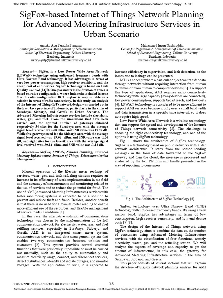 SigFox-based Internet of Things Network Planning For Advanced Metering Infrastructure Services ...