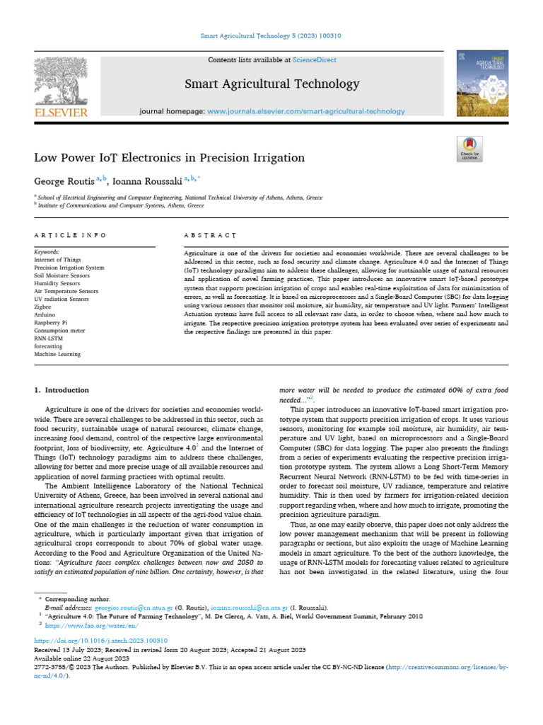 Low Power IoT Electronics in Precision Irrigation | PDF | Science & Mathematics