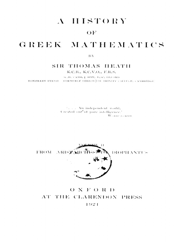 Thomas Little Heath - A History of Greek Mathematics. Volume 2 (1921) | PDF