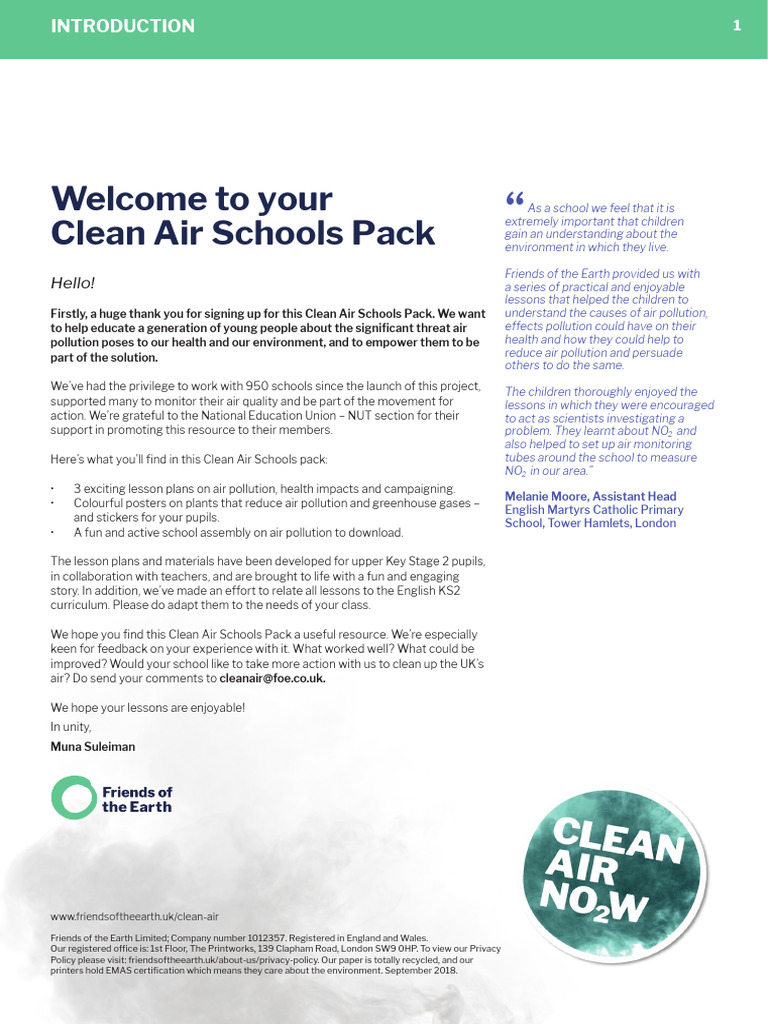 Clean Air Schools Pack - Web Version 2018 | PDF | Air Pollution ...