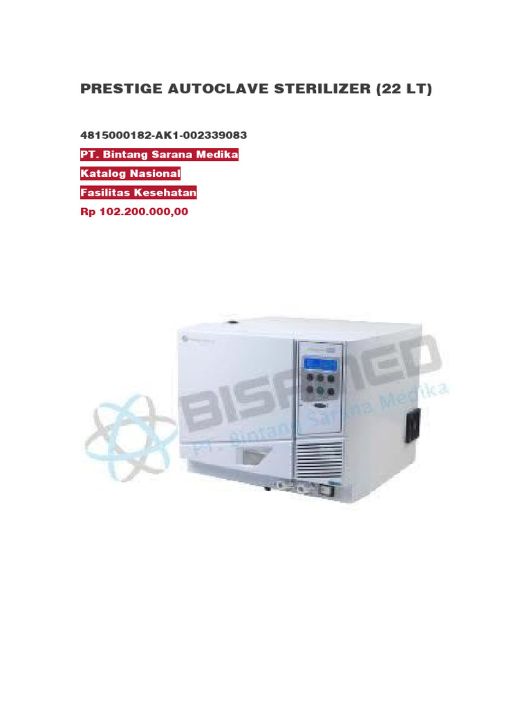 PRESTIGE AUTOCLAVE STERILIZER | PDF