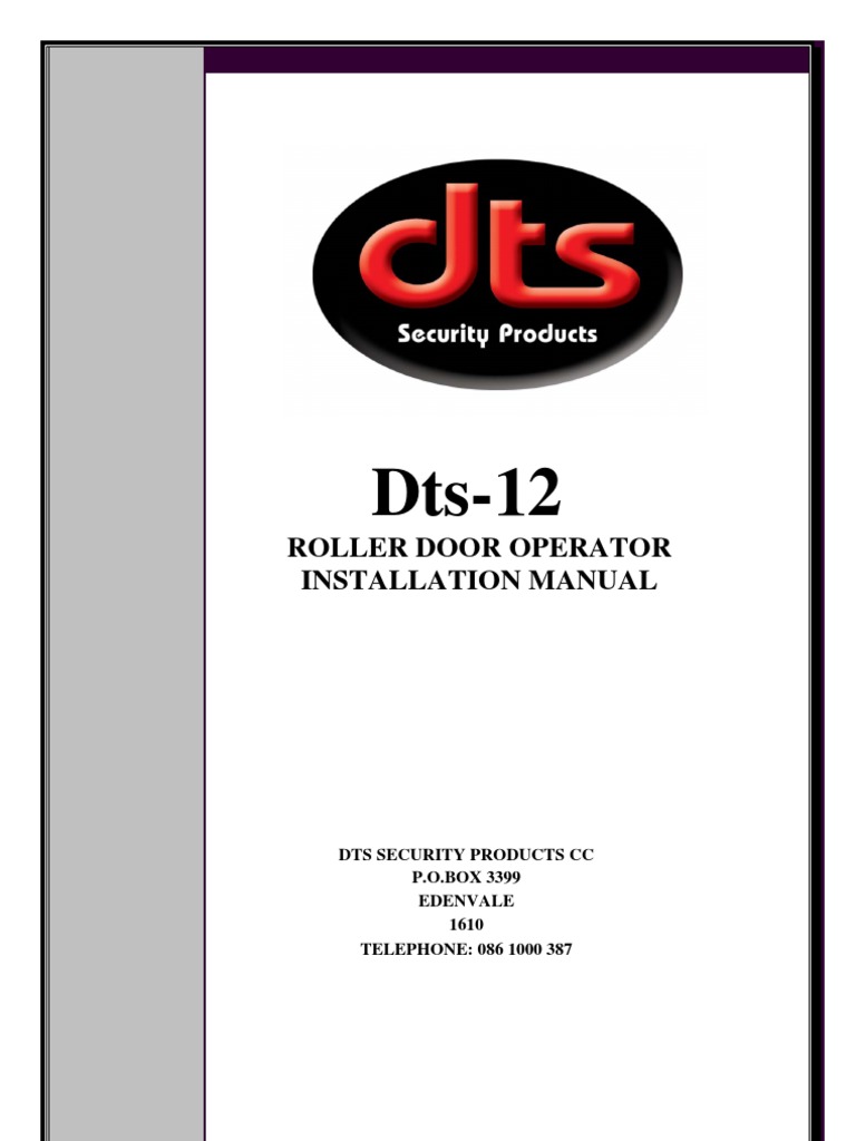 Roller Door Operator Installation Manual: Dts Security Products CC P.O ...