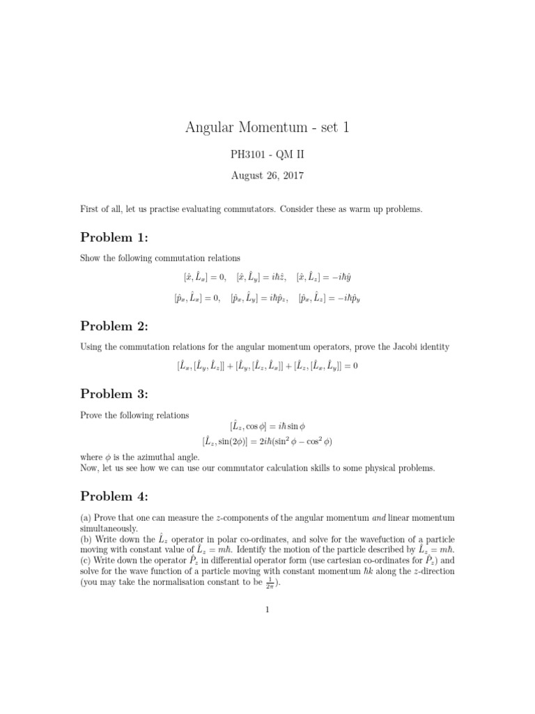 problem-set-3-solution-angular-momentum-set-14 | PDF | Wave Function | Angular Momentum